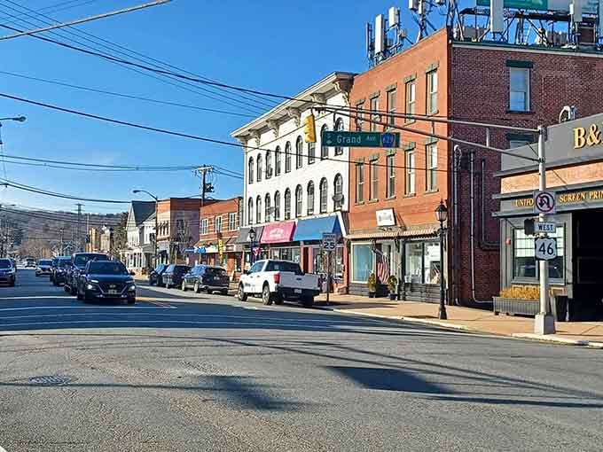 Brick buildings standing shoulder to shoulder like old friends, proving some things improve beautifully with age and character.