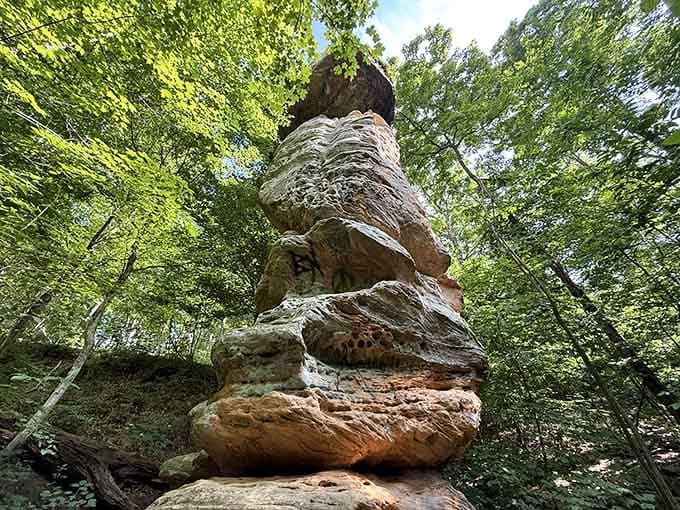 Looking up at this geological marvel reveals nature's patient artistry, stacking stone like a giant's balancing act.