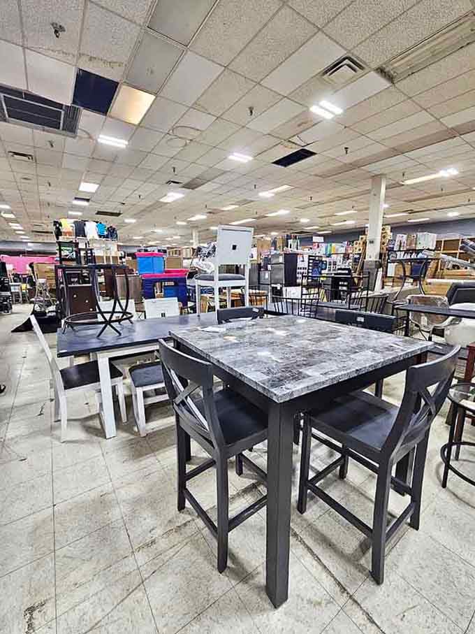 That dining set sits ready for family dinners, proving great furniture finds don't need fancy stores or pushy salespeople.