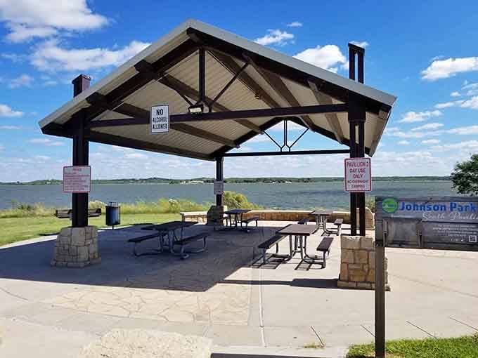 Johnson Park's lakeside pavilion offers the perfect spot for picnics where your biggest expense is the potato salad.