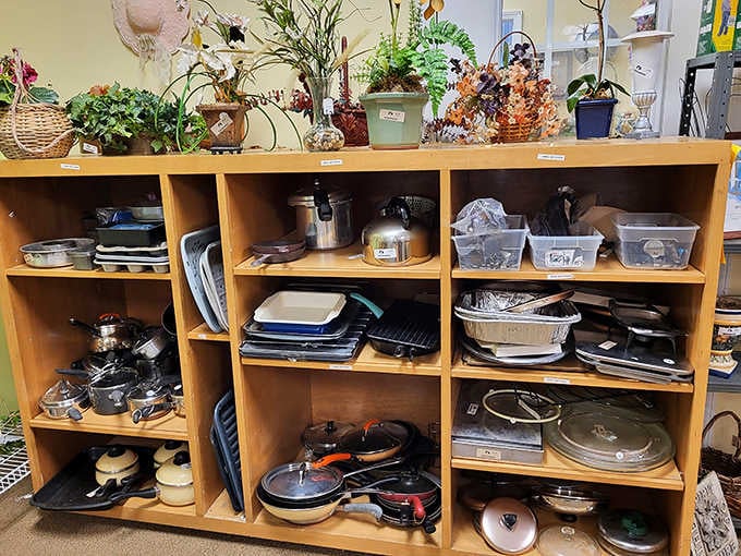 Cookware organized by size because even bargain hunting deserves a little method to the madness.