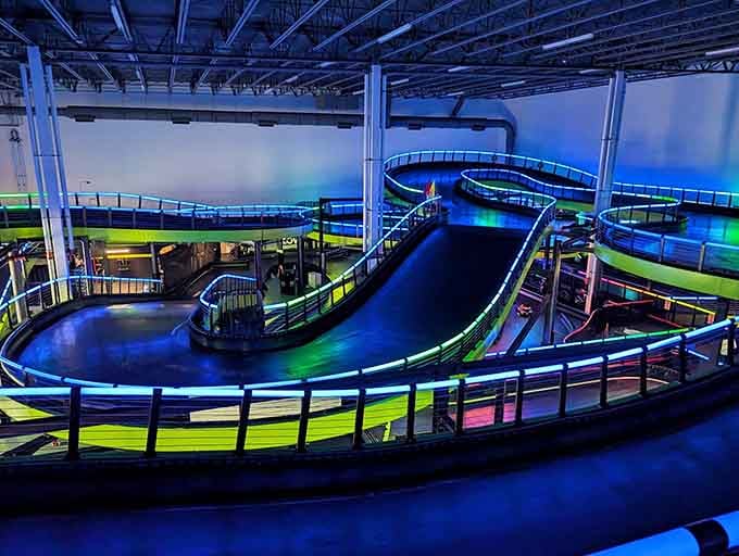 Neon lights transform the track into something straight out of Tron, minus the digital danger and existential dread.