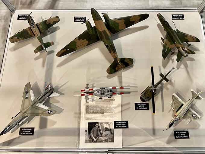 Model aircraft suspended in formation prove that sometimes the smallest displays pack the mightiest historical punch.