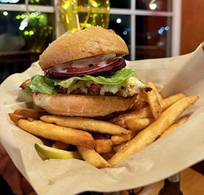 This halibut sandwich is so generously stuffed, you'll need an engineering degree to figure out how to eat it properly.
