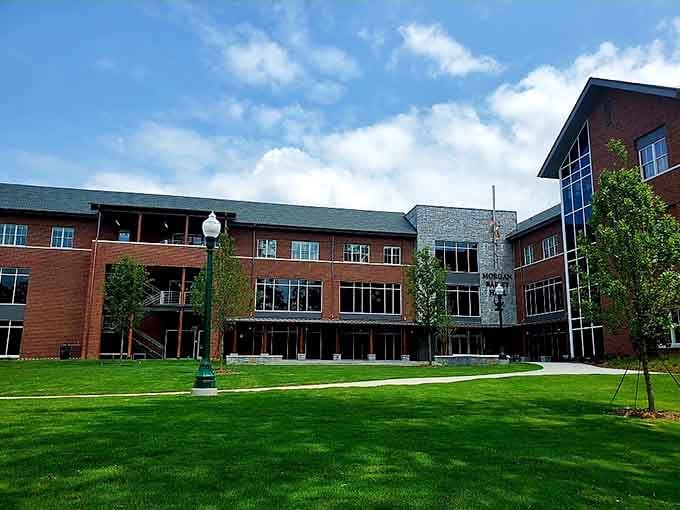 Modern architecture that doesn't make you miss the old days—a rare achievement in campus design worth celebrating properly.