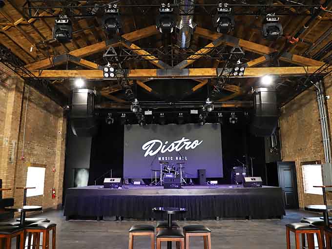 Distro Music Hall brings live entertainment to Berwyn with exposed beams and a stage ready for rock and roll.