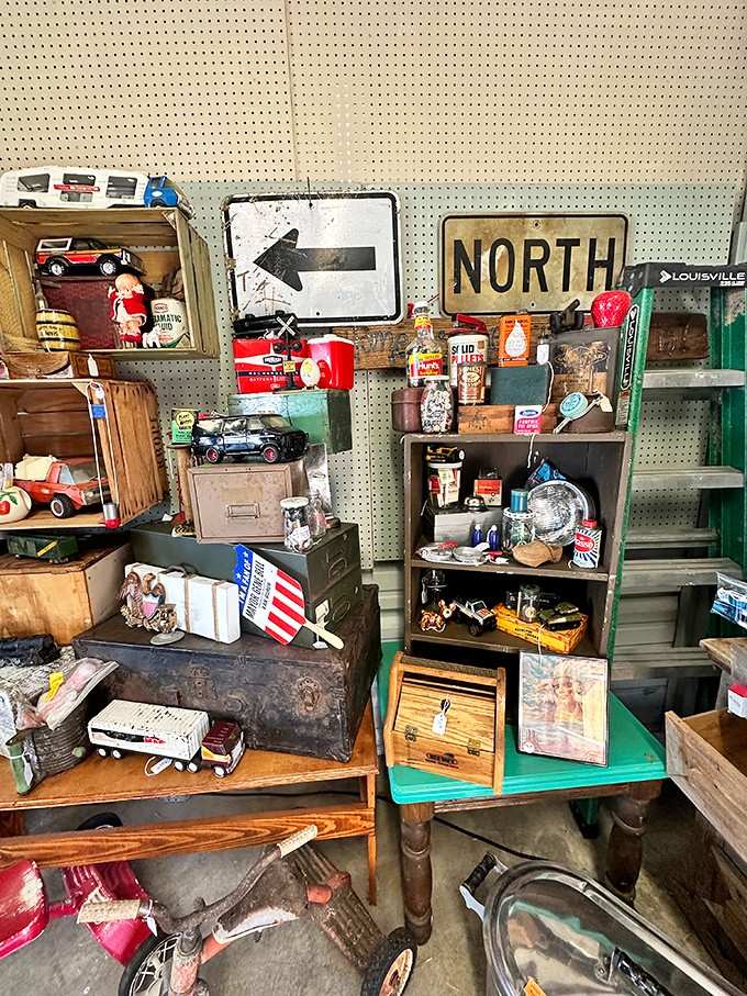 Vintage collectibles and Americana create a nostalgic display that'll transport you straight back to simpler times.