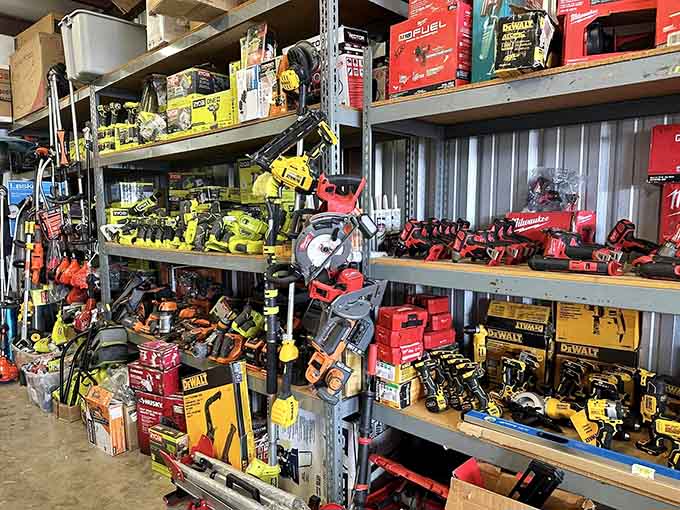 Power tools organized like a hardware store had a yard sale, minus the corporate markup and attitude.