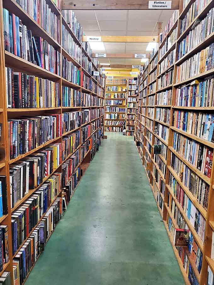 More books than any reasonable person needs, which is exactly why you'll leave with a stack taller than your good judgment.