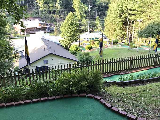 Mini golf winds through mountain scenery where the only thing inflated is your fun, not prices.