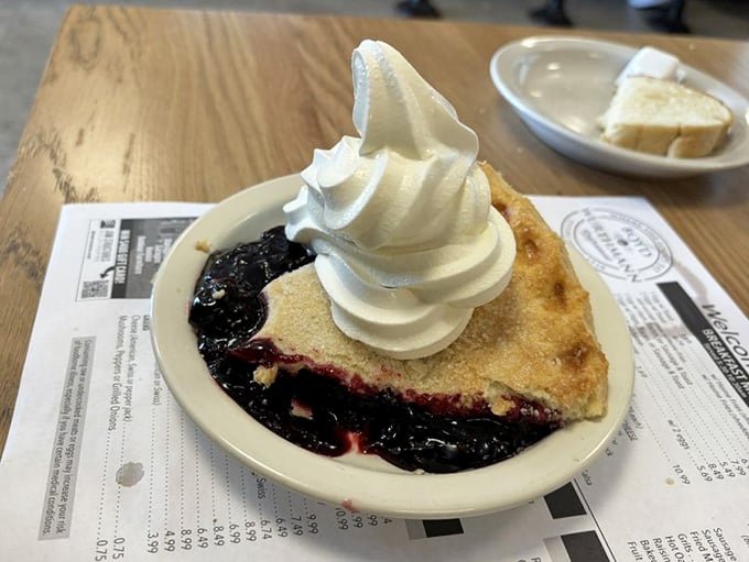 Black raspberry pie topped with vanilla ice cream, because sometimes dessert is the most important meal.