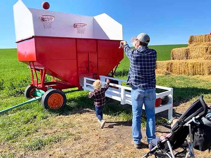 Mini basketball hoops attached to farm equipment prove creativity thrives when you mix agriculture with fun.