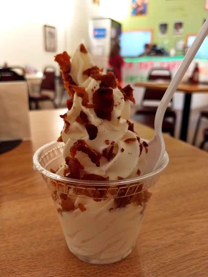Ice cream topped with bacon bits is the kind of genius innovation the '80s would absolutely approve.