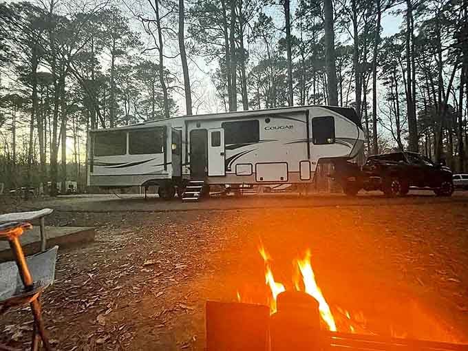 Campfire evenings under the pines offer the perfect ending to days spent exploring this watery wilderness paradise.
