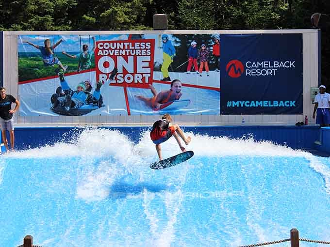 The FlowRider lets you surf without leaving Pennsylvania, which your car's transmission definitely appreciates after that drive.