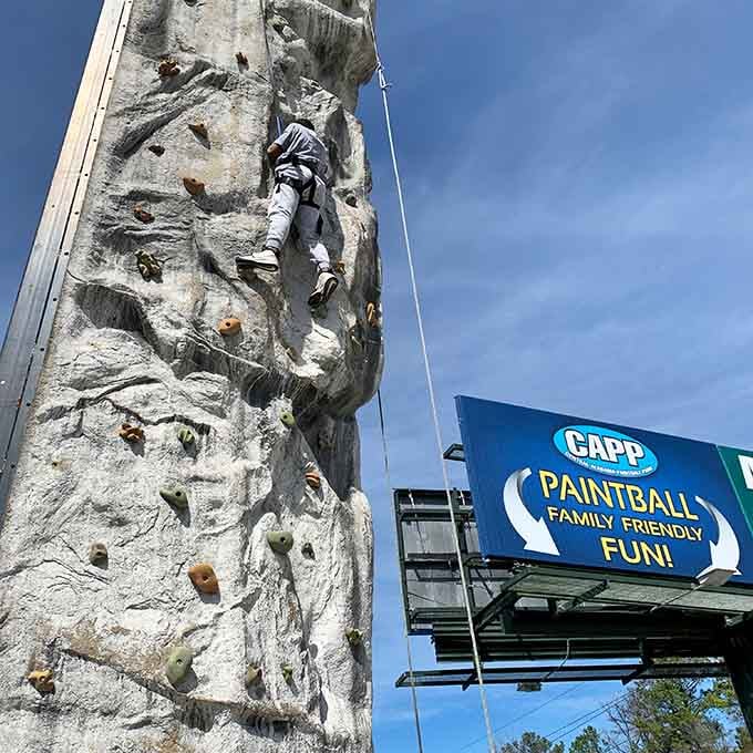 Because apparently shooting people with paint wasn't enough excitement, so they added vertical challenges too.