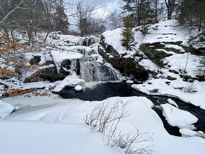 Winter transforms the falls into a frozen masterpiece, where ice and flowing water create their own spectacular collaboration.