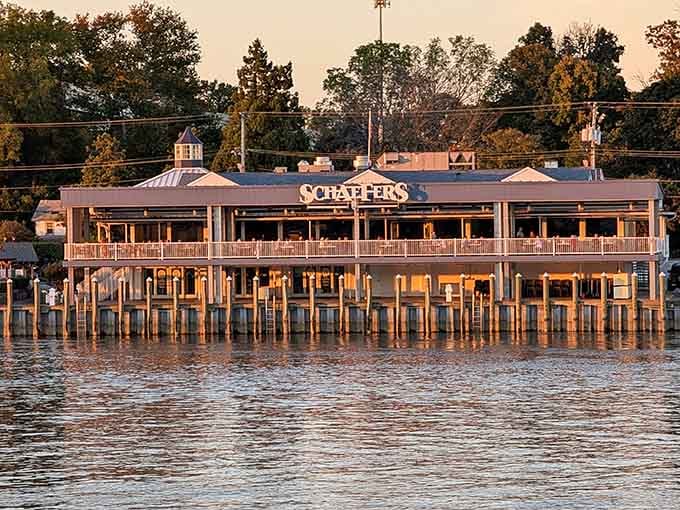 Golden hour transforms this waterfront restaurant into a scene worthy of every vacation photo album you've ever kept.