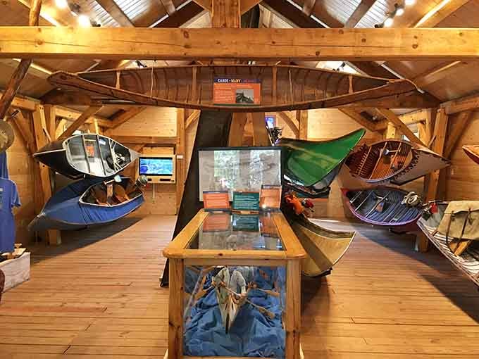 This canoe collection showcases the evolution of wilderness travel, from traditional craftsmanship to modern innovation and back again.