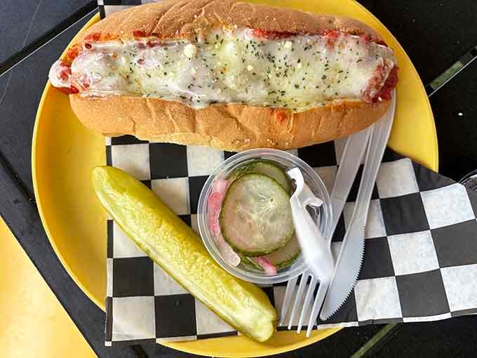 When a meatball sub is done right, it's a beautiful thing: melted cheese, marinara, and pure comfort food.