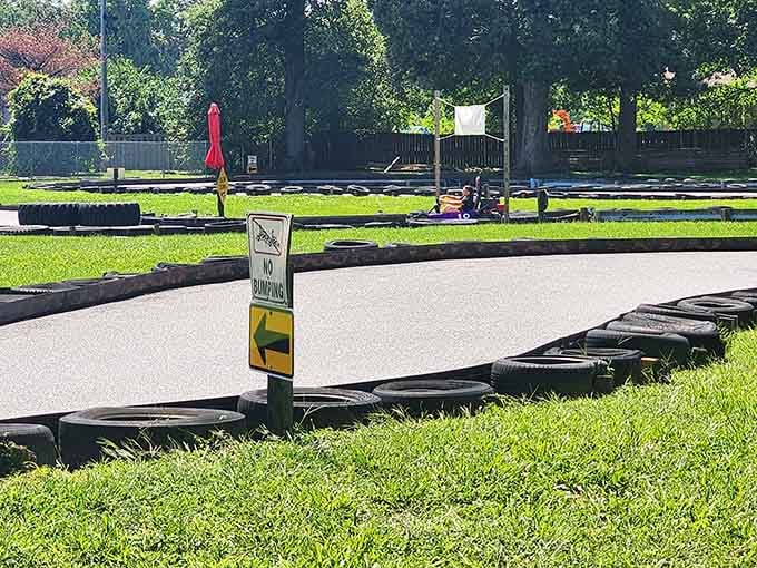 That "No Bumping" sign means business, keeping things friendly while everyone channels their competitive spirit into clean racing.