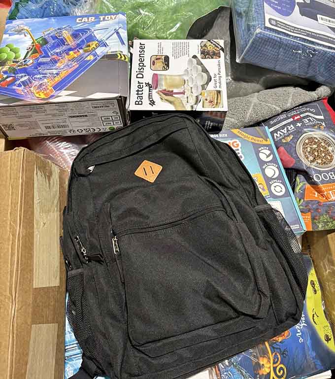 That backpack could carry all your other finds home, which is either practical planning or enabling your shopping habit.