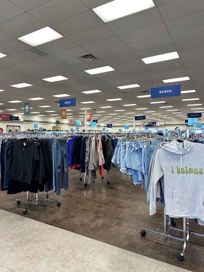 The clothing section stretches out like a department store, minus the department store prices and attitude.