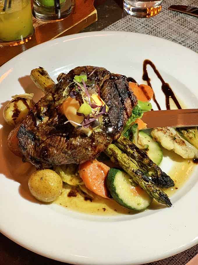 This beautifully plated filet with charred vegetables looks like something from a cooking competition, minus the dramatic music.