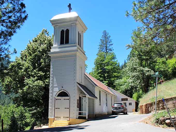 The white steeple of Immaculate Conception rises above town like a beacon for lost Gold Rush miners.
