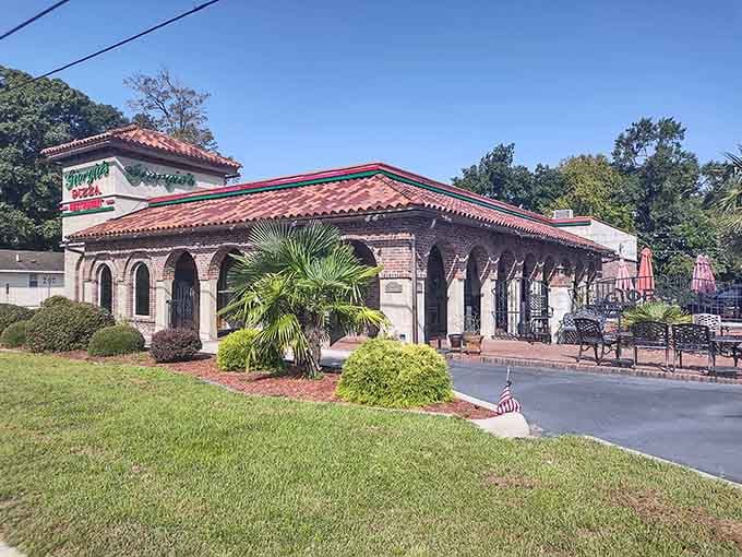 Giorgio's terra-cotta roof and arched colonnade bring unexpected Mediterranean flair to this corner of North Carolina's countryside.