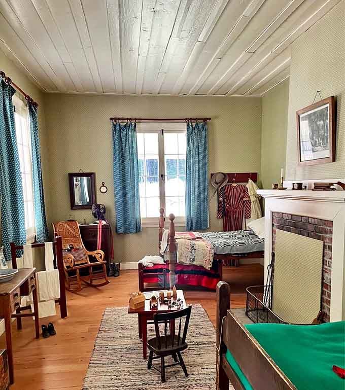 A bedroom where billiard tables and rocking chairs coexisted in frontier luxury living arrangements.