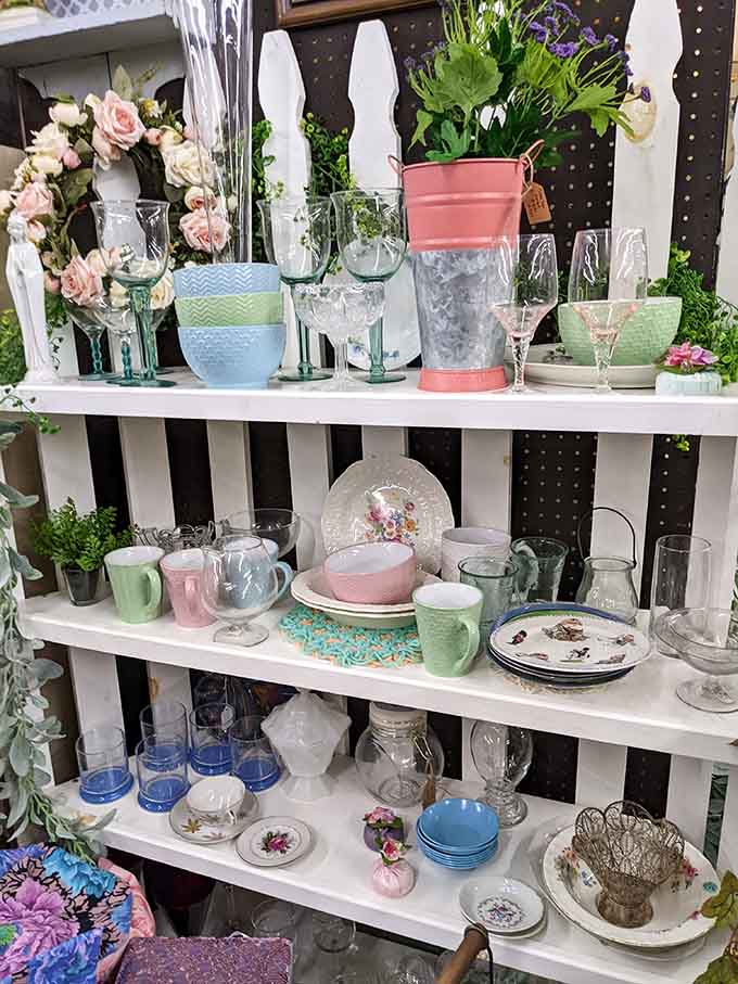 Pastel dishware in mint and rose hues that would make June Cleaver positively swoon with envy.