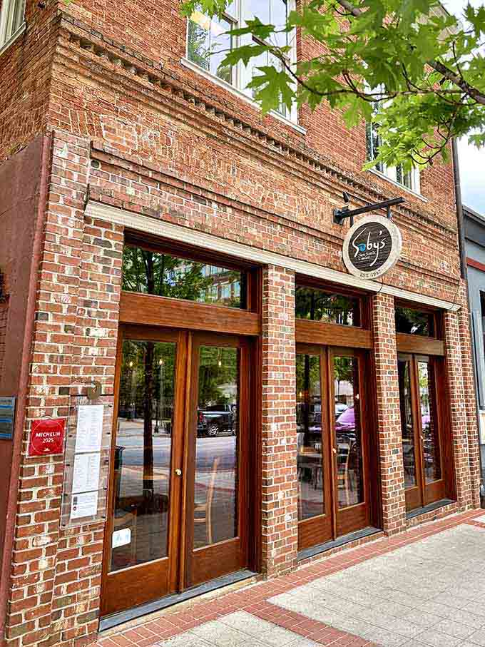 Soby's brick facade and elegant windows hint at the elevated Southern cuisine waiting inside this downtown dining destination.