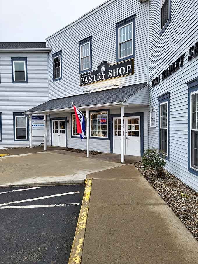 That classic pastry shop facade practically whispers "fresh donuts inside" in the most delicious New England accent.