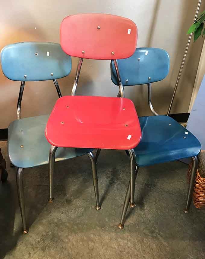 Retro school chairs that bring back memories of detention, except now they're actually cool for your kitchen table.