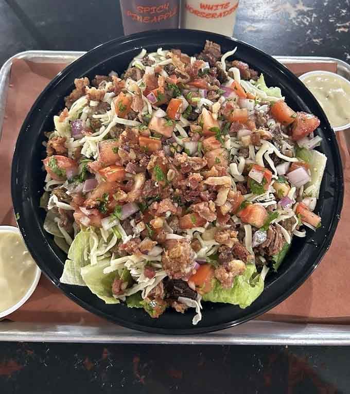 A BBQ salad loaded with smoked meat, for when you want to feel healthy while absolutely not being healthy.
