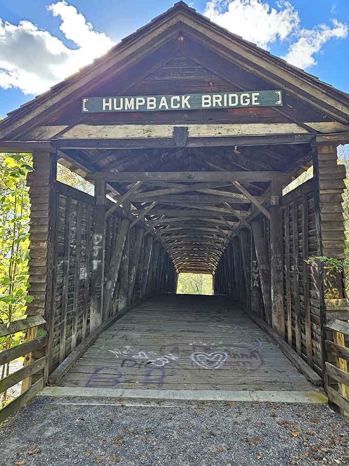 The "Humpback Bridge" sign has welcomed visitors for generations, and it never gets old seeing it in person.