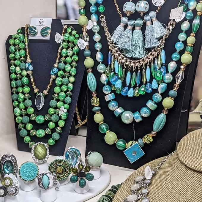 Costume jewelry in gorgeous greens and blues, because sometimes more is definitely more.