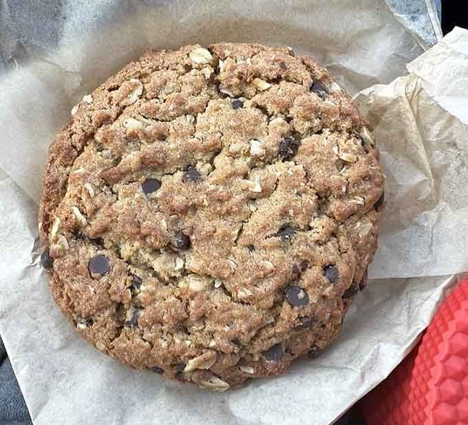 A cookie this size requires both hands and zero regrets about your life choices today.