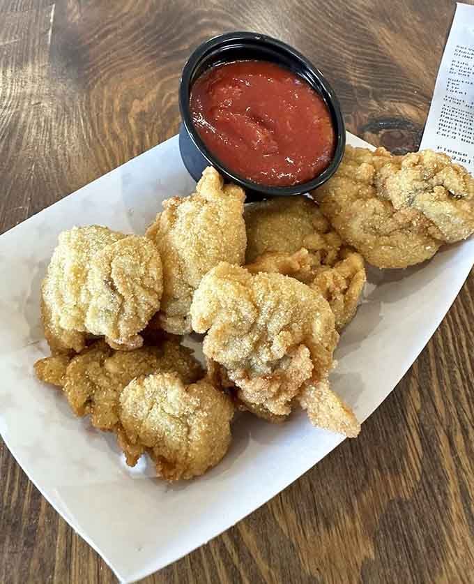 Fried oysters so perfectly golden they could win beauty contests, if oysters entered such things.