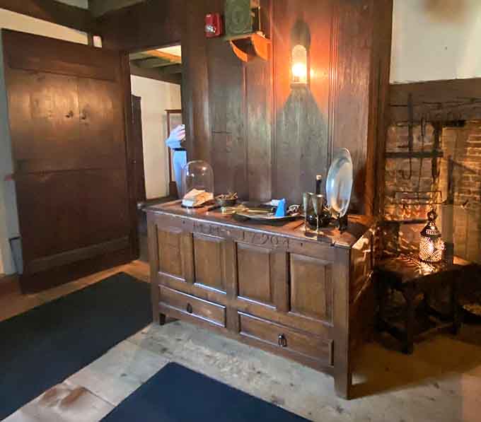 This wooden chest stored valuables in an era when "home security" meant a really sturdy lock.
