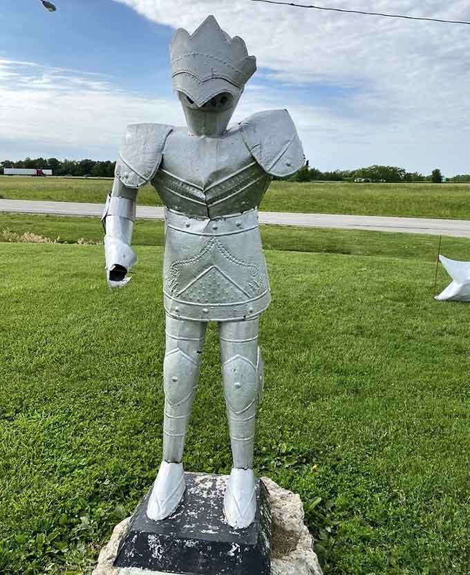 Every dragon needs a worthy opponent, and this armored knight stands eternal guard in the grass.