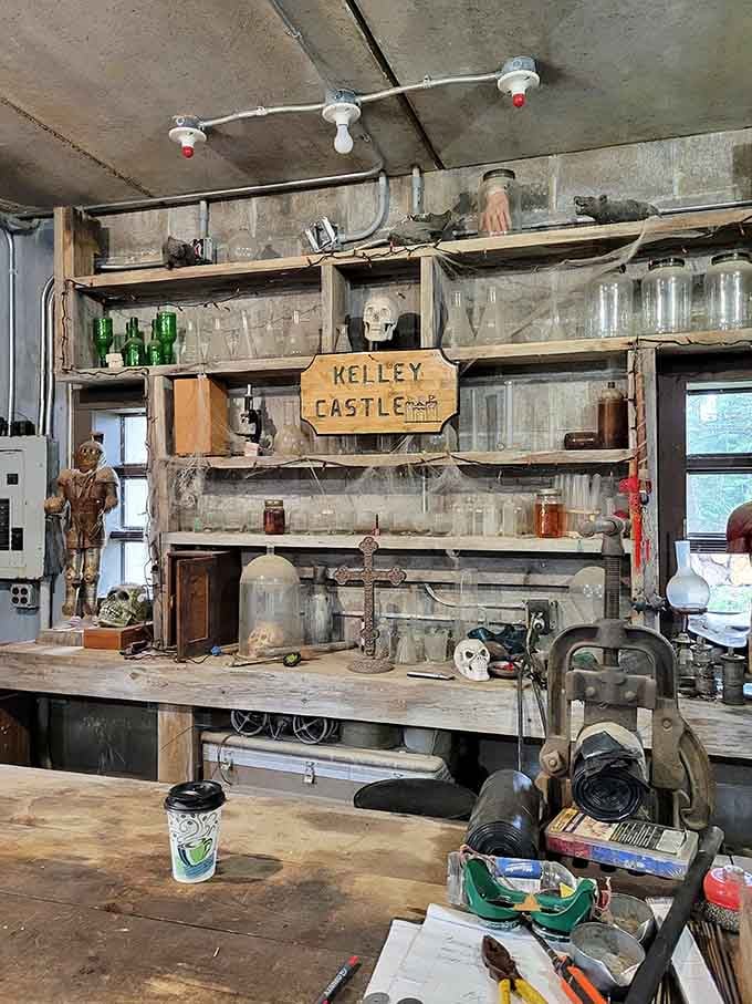Behind the scenes, shelves overflow with curiosities and castle treasures, each item telling its own mysterious story.
