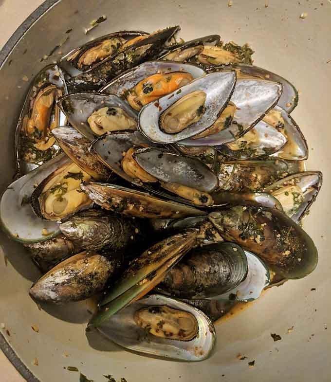 Glistening mussels bathed in garlic butter, proving that sometimes the simplest preparations create the most memorable flavors.