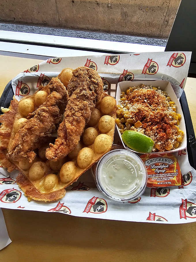 Bubble waffles meet fried chicken in a fusion that shouldn't work this well, but absolutely does every time.