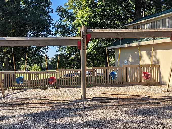 Traditional swings prove that sometimes the classics never go out of style, even in the fanciest of kingdoms.