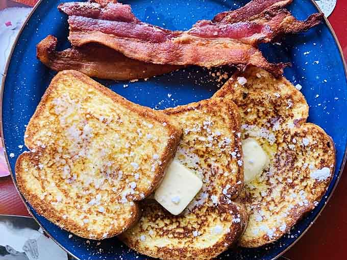 French toast golden as a North Shore sunrise, with bacon crispy enough to hear from across the room.