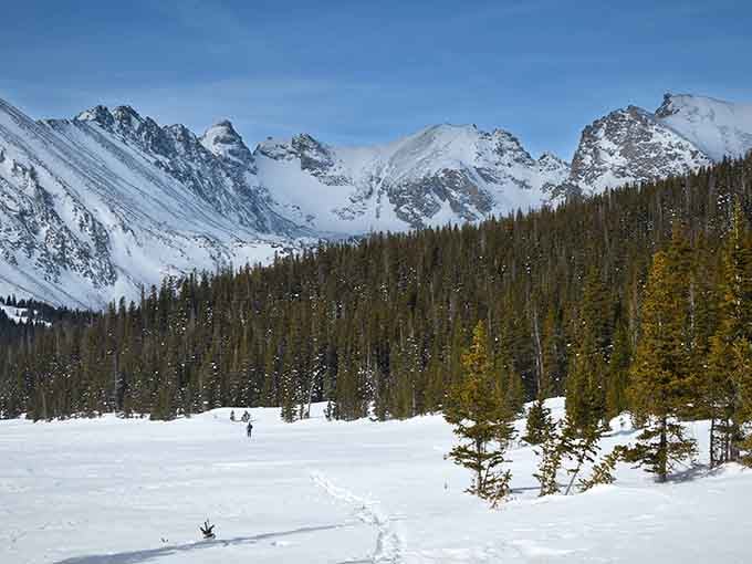 Snow-covered peaks in the distance remind you that Colorado winters mean serious business up here.