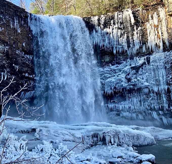 Winter transforms the falls into a frozen spectacle that looks straight out of Narnia's vacation photos.