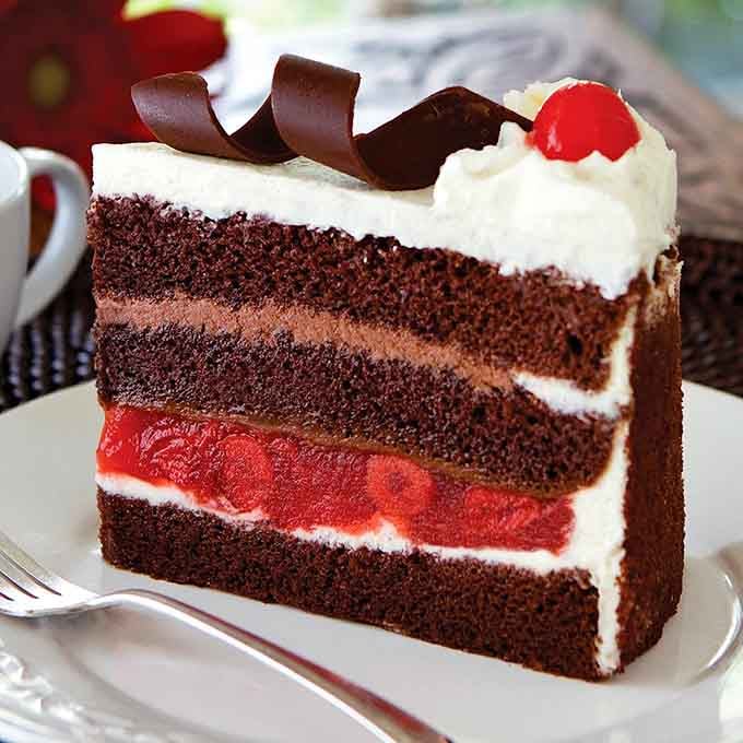 Four layers of Black Forest perfection topped with chocolate curls and a cherry, because subtlety is overrated.